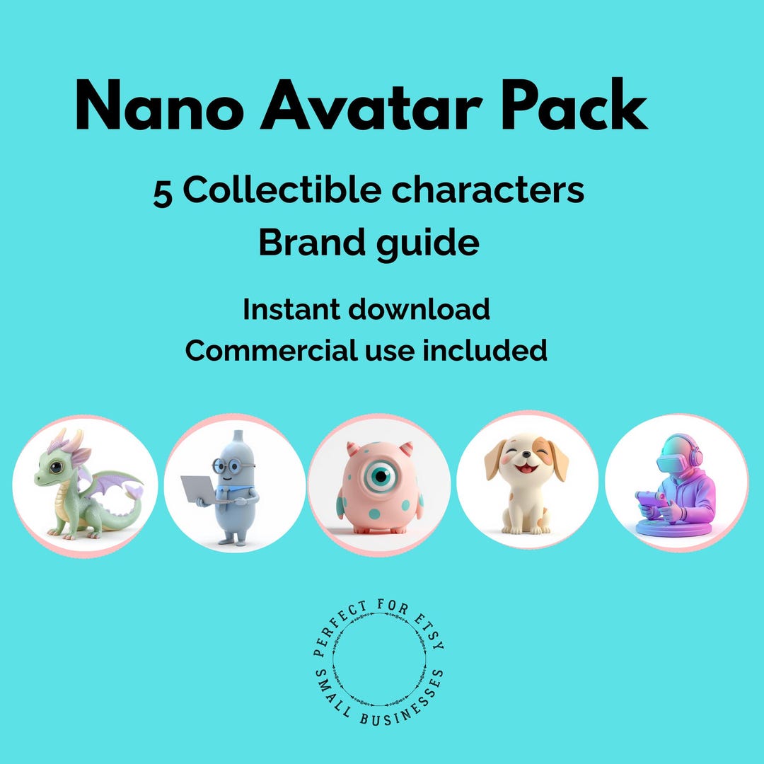 Nano Avatar Pack · 5 Cute Characters + Brand Guide | Digital Avatars ...