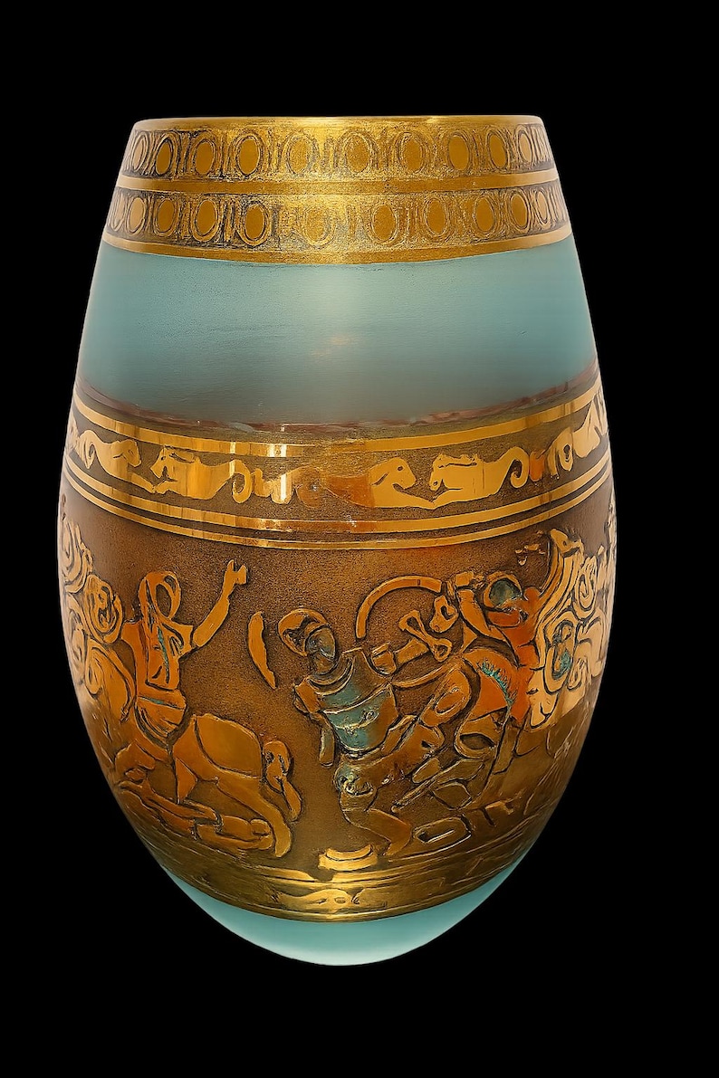 Ancient Roman Amazon Sarcophagus Replica, Handmade 24K Gold Relief ...