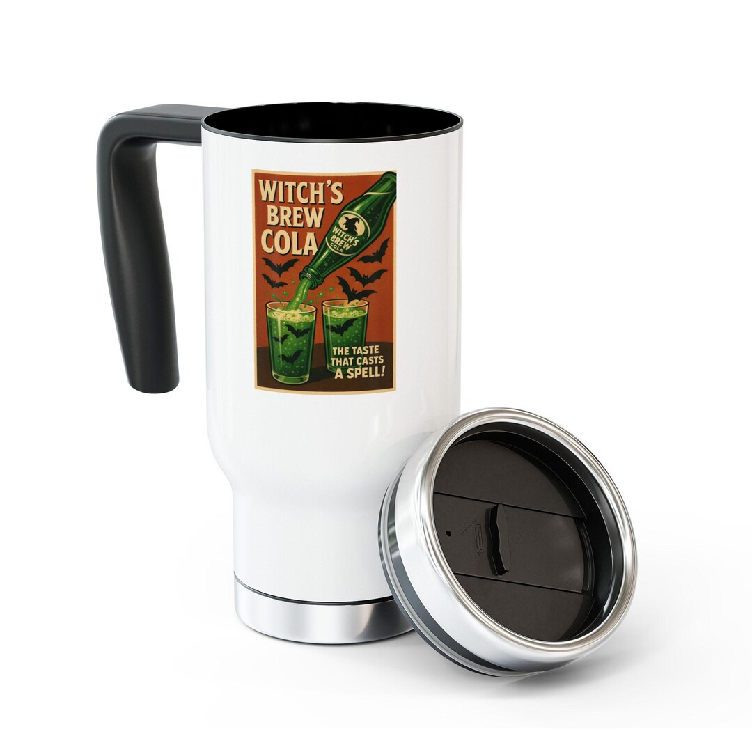 Retro Horror Travel Mug: Witch's Brew Cola, Haunted Bat Fizz - Etsy