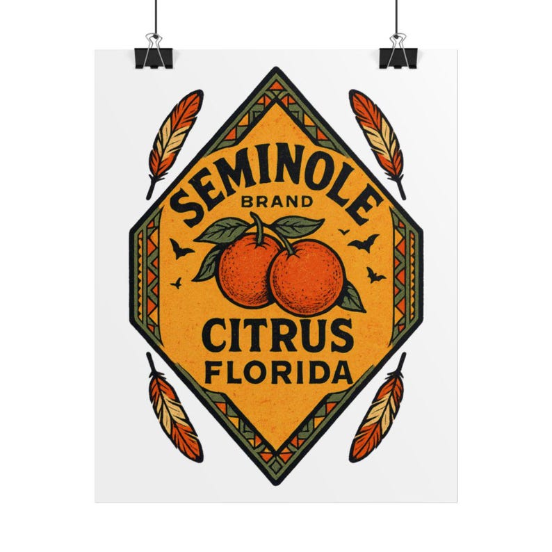 Vintage Florida Citrus Crate Poster Seminole Brand Retro Fruit Art - Etsy
