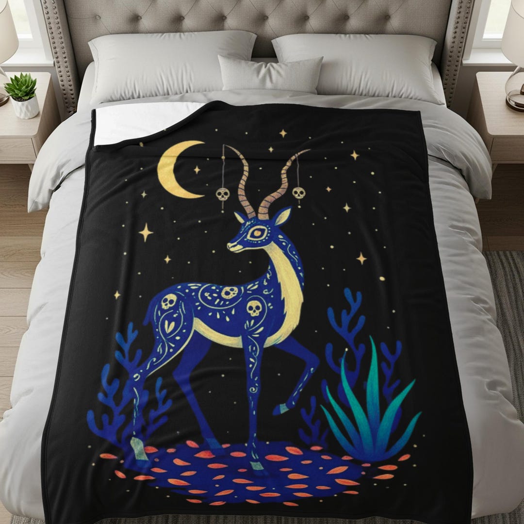 Calavera Antelope Blanket: Mexican Folk Art Sugar Skull Design - Etsy