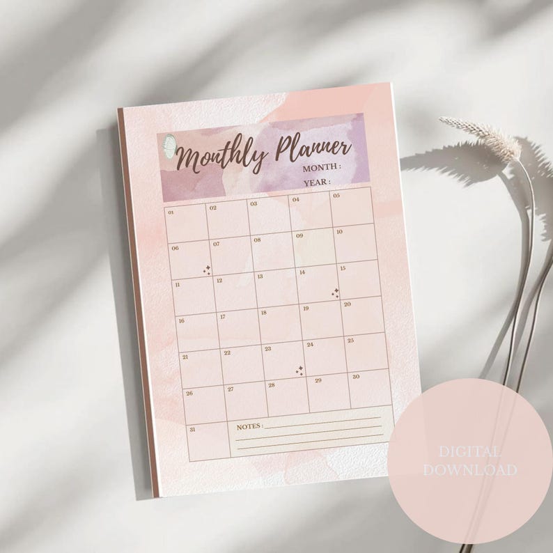 Printable Monthly Planner | A4 A5 Letter Size | Minimalist Calendar ...