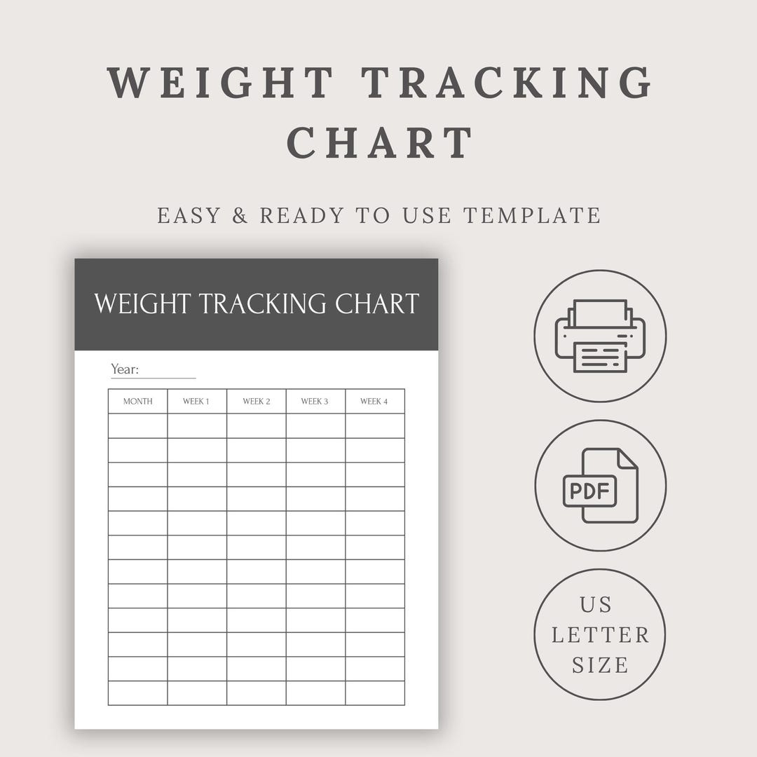 Weight Tracking Chart | Printable Weight Loss Tracker | US Letter PDF ...