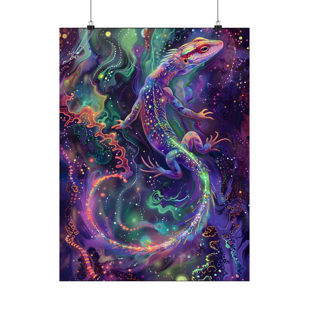 Lustral Lizard Poster | Dark Neon Fantasy Lizard Wall Art | Surreal ...