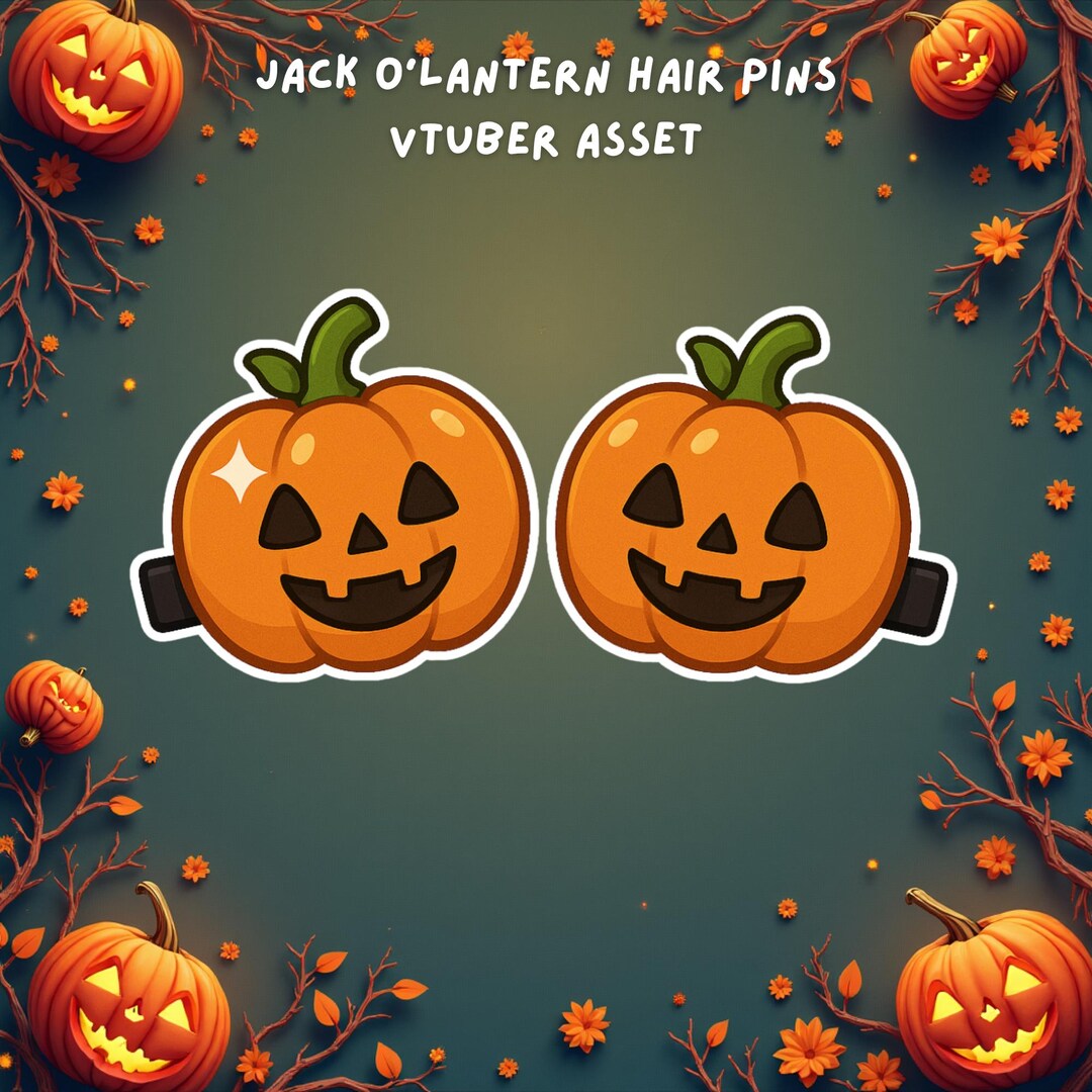 Jack-o'-lantern Vtuber Hair Pins: Halloween Streamer Asset (PNG) - Etsy