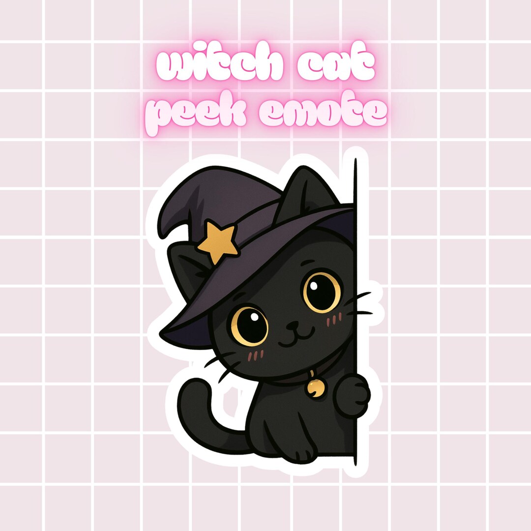 Witch Cat Peek Emote: Kawaii Twitch & Discord Halloween - Etsy