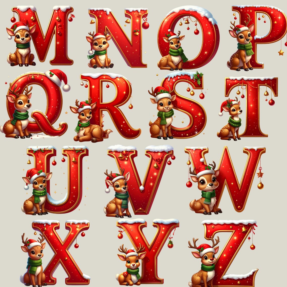 Christmas Reindeer Alphabet Letters, Holiday PNG Clipart (digital ...