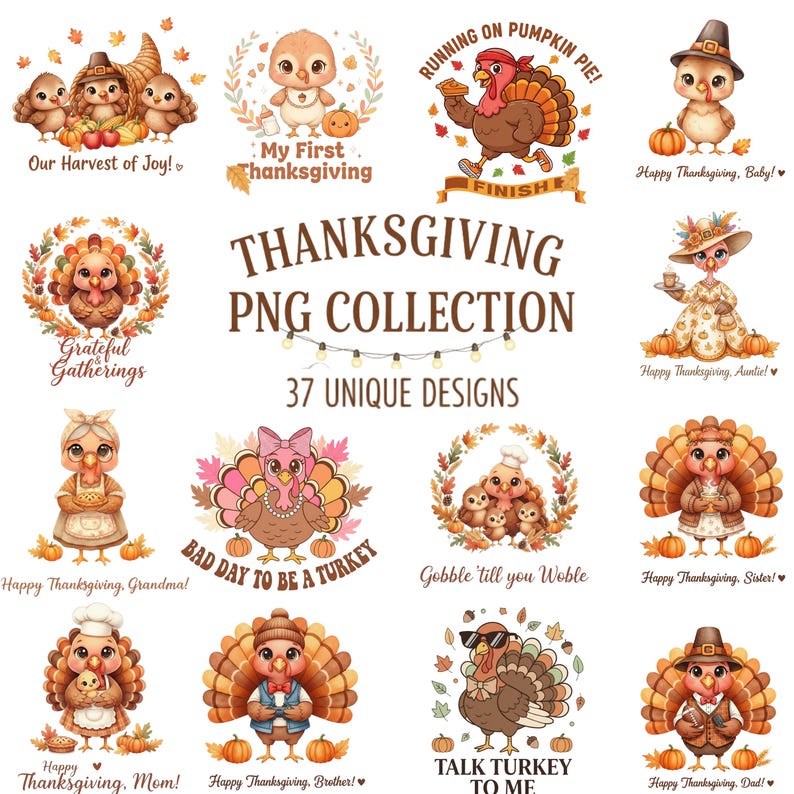 Thanksgiving Turkey PNG Clipart Bundle, Fall Designs (digital Download ...