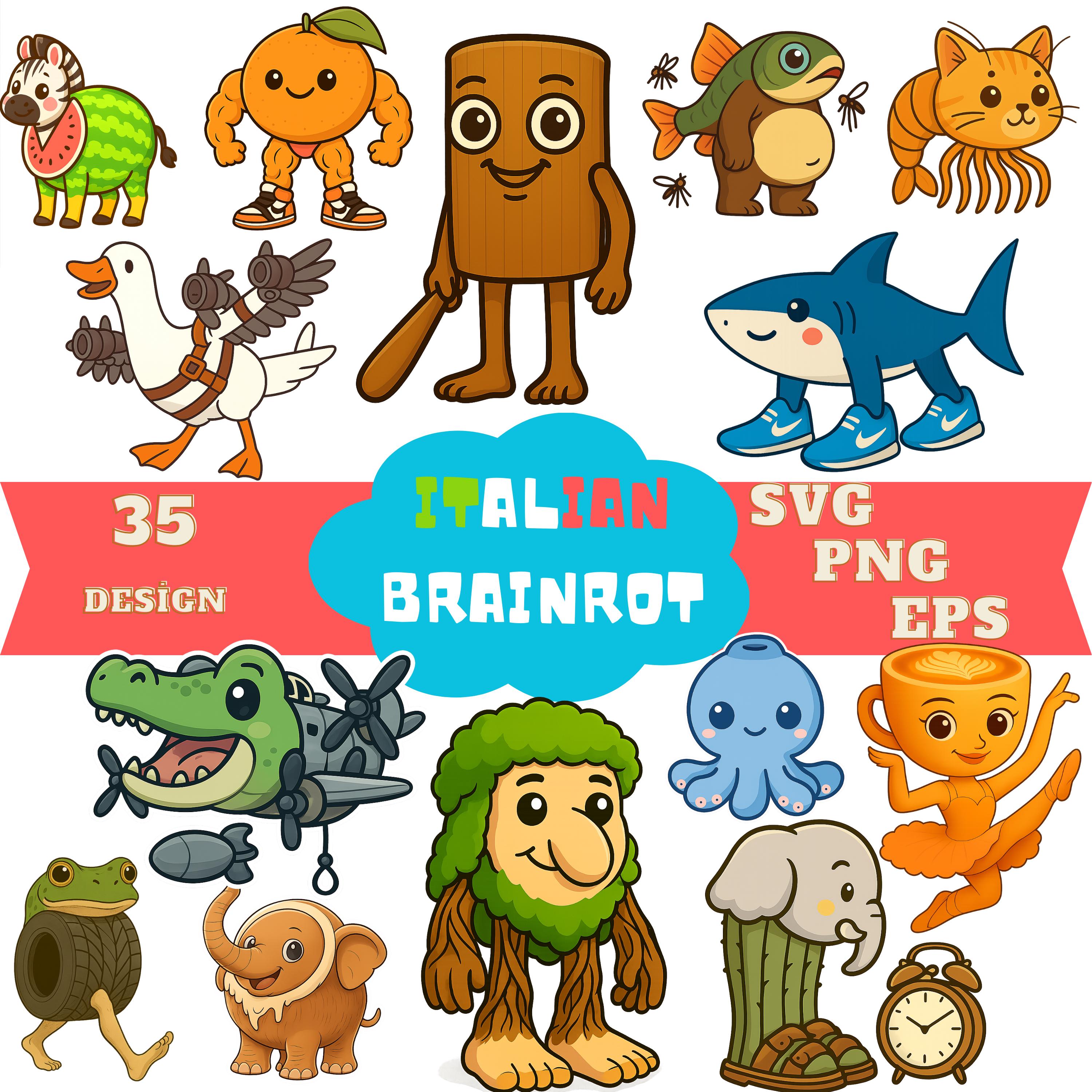 Italian Brainrot Svg Bundle,cute Brainrot,brainrot Png,tung Tung Sahur ...