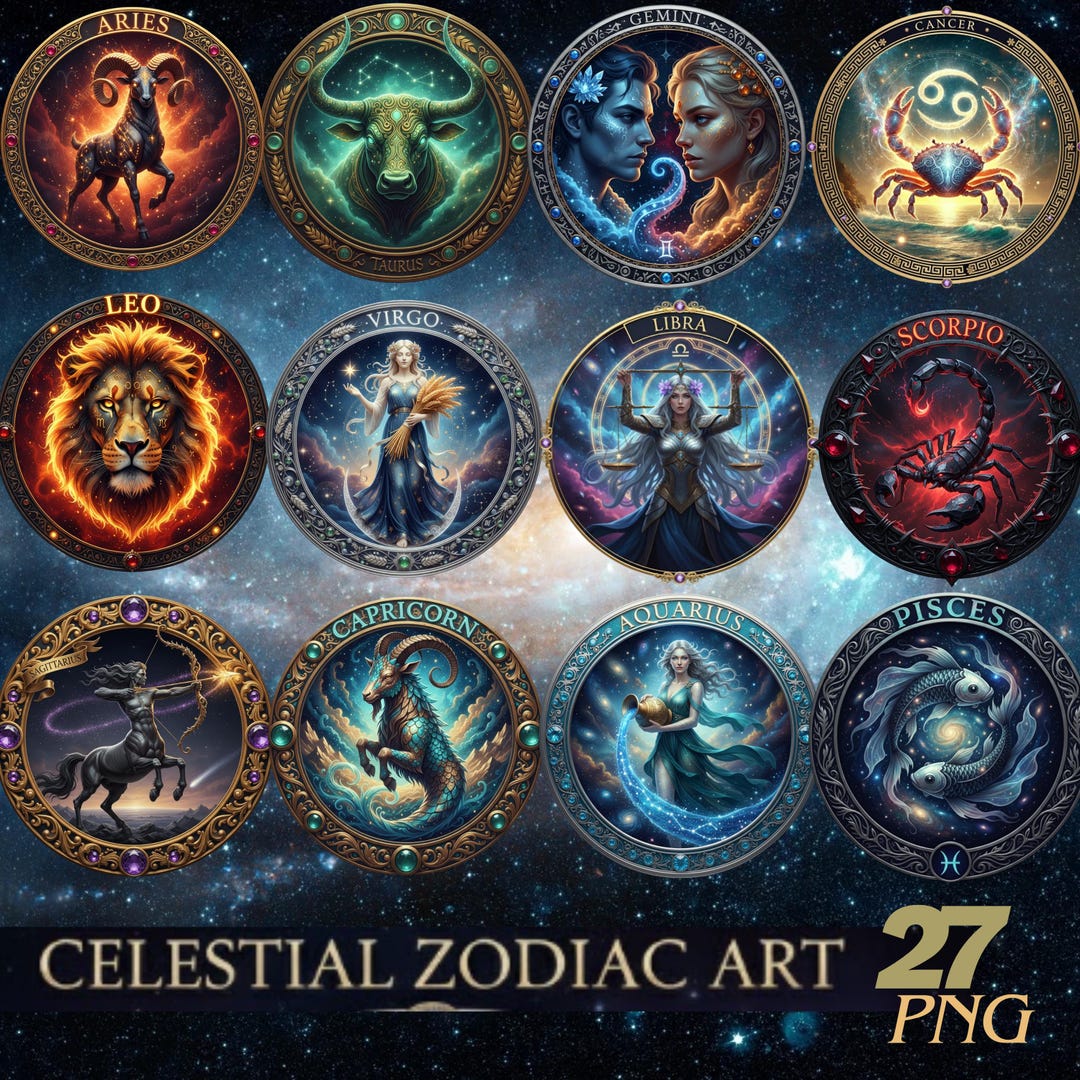 Celestial Zodiac Signs PNG Clipart: Horoscope Sublimation Designs ...