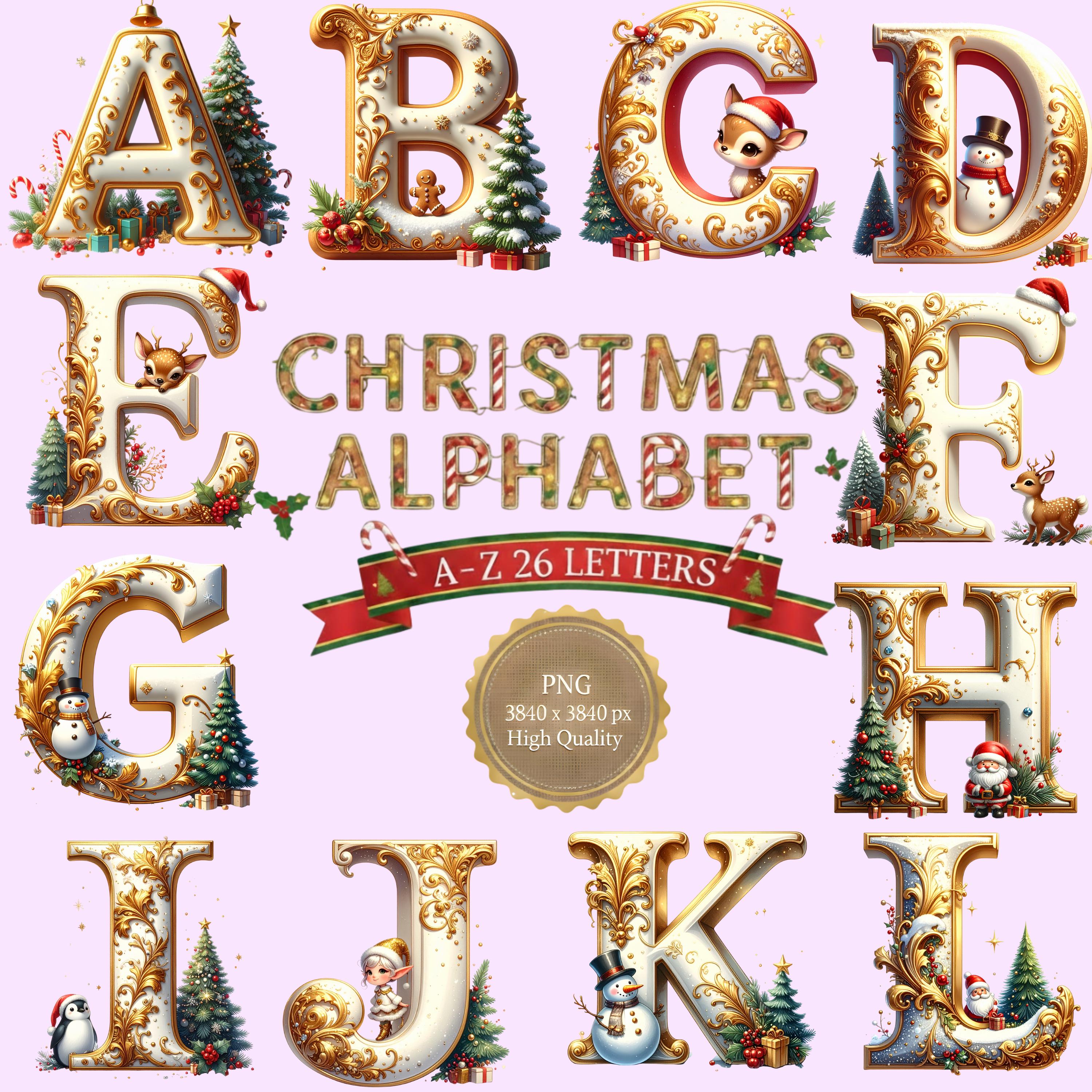 Christmas Alphabet Letters Clipart, Festive PNG (digital Download) - Etsy