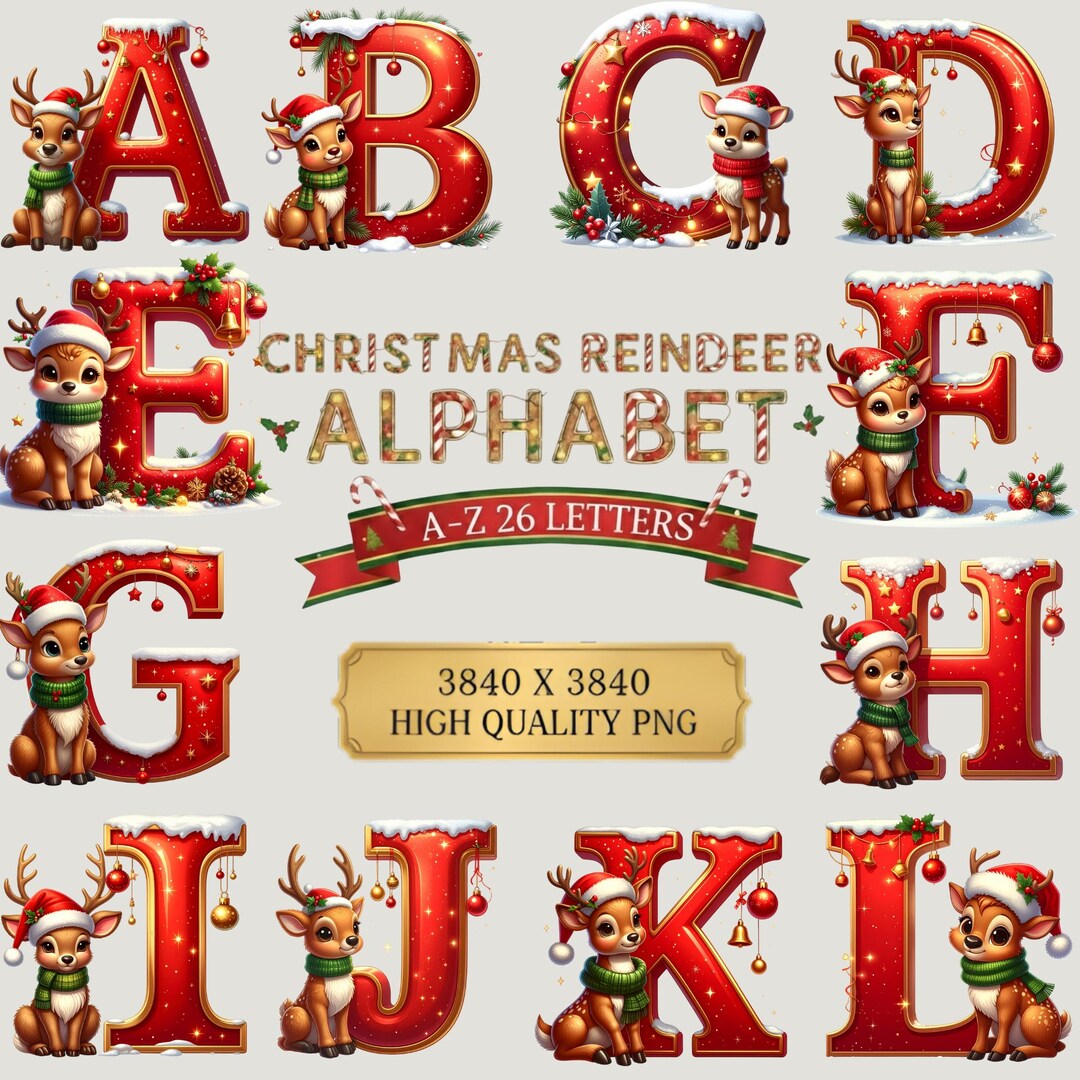 Christmas Reindeer Alphabet Letters, Holiday PNG Clipart (digital ...