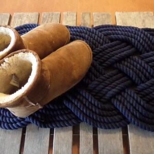 Soft Cotton Bathmat 21 X15 Navy Blue Knotted Hand Woven Nautical ...