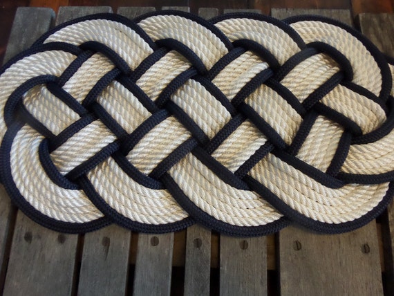 White and Navy Rope Rug 30 x 12 Rope Rug Beautiful | Etsy