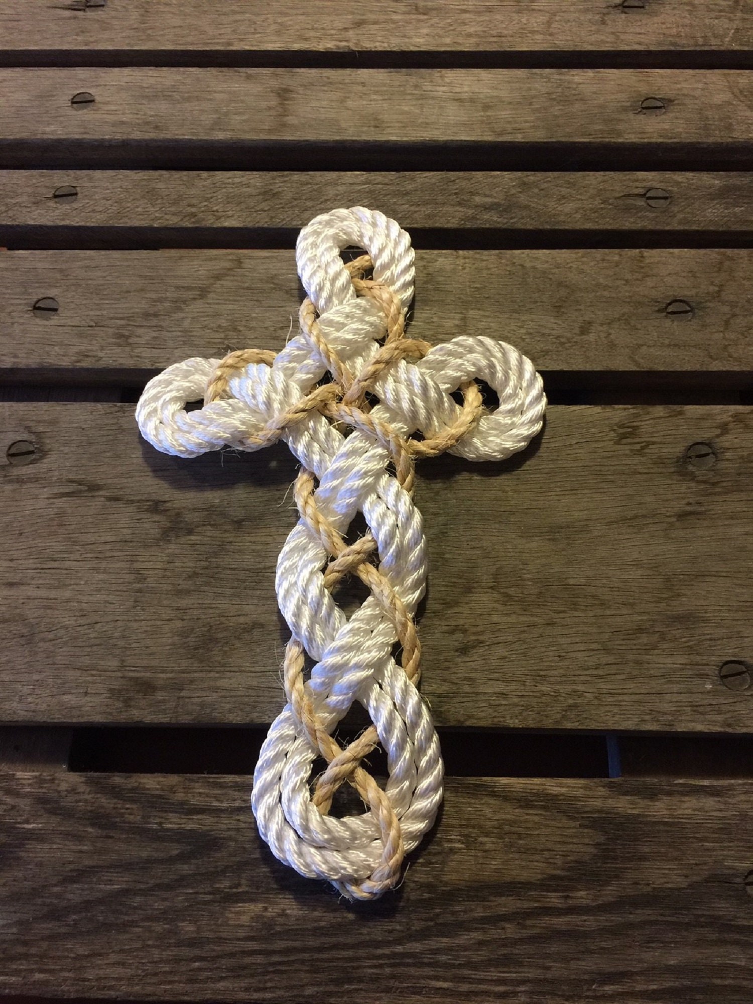 Rope Cross Handmade Knotted Woven White and Natural Rustic | Etsy