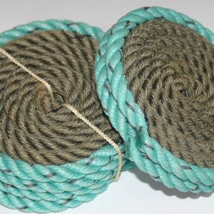 Set of 4 Rope Coasters Nautical Decor Natural With Green Beach - Etsy