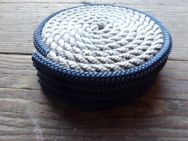 NauticalSet of 4 Rope Coasters Nautical Decor Gray with Navy | Etsy