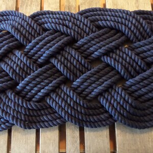 Soft Cotton Bathmat 21 X15 Navy Blue Knotted Hand Woven Nautical ...