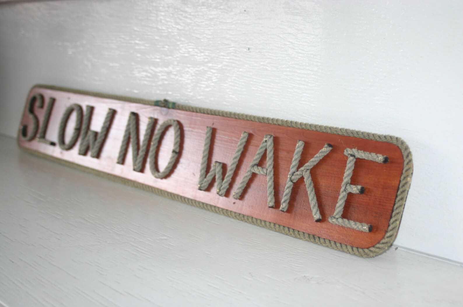 SLOW NO WAKE Wooden Sign With Rope Letters Nautical Decor - Etsy