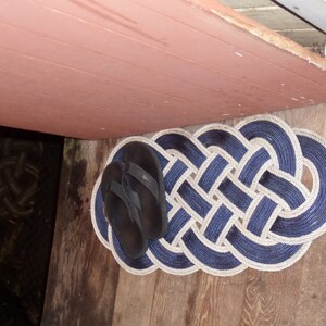 Navy Blue With Silver Border Rope Rug Knotted 34 X - Etsy