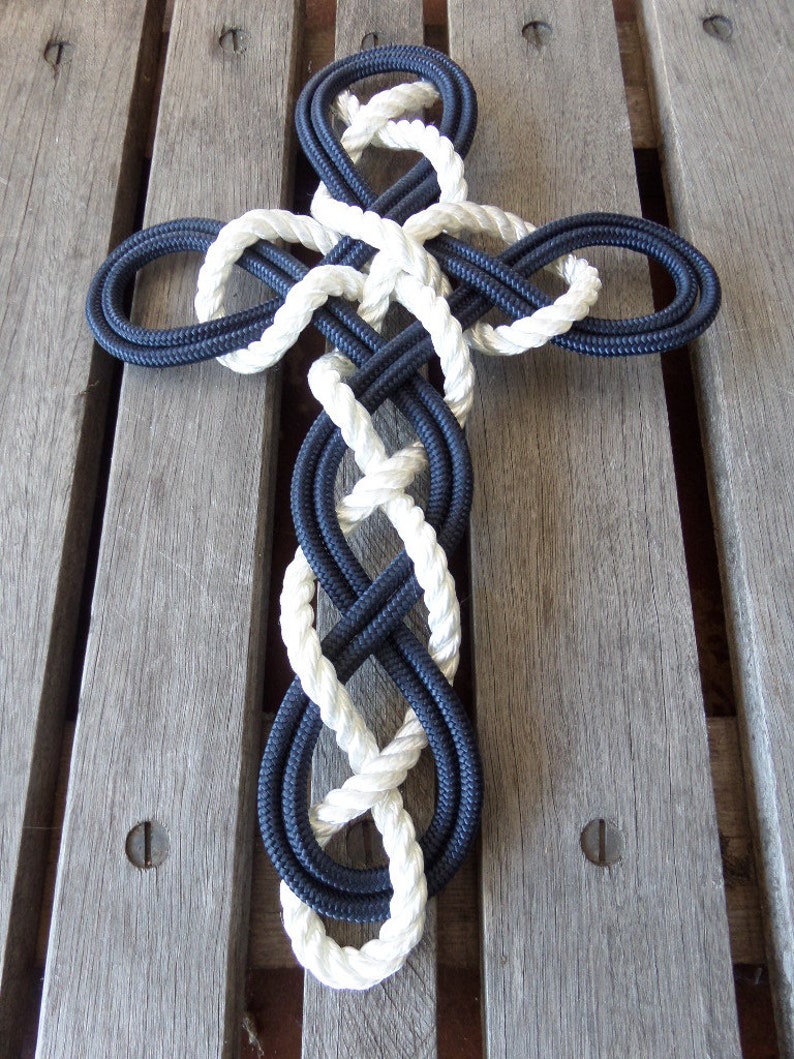 Celtic Cross Rope Cross Knotted Woven Rope Cross Navy White | Etsy