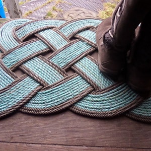 Doormat 30 X 20 Rope Rug Green With Natural Accents Nautical - Etsy