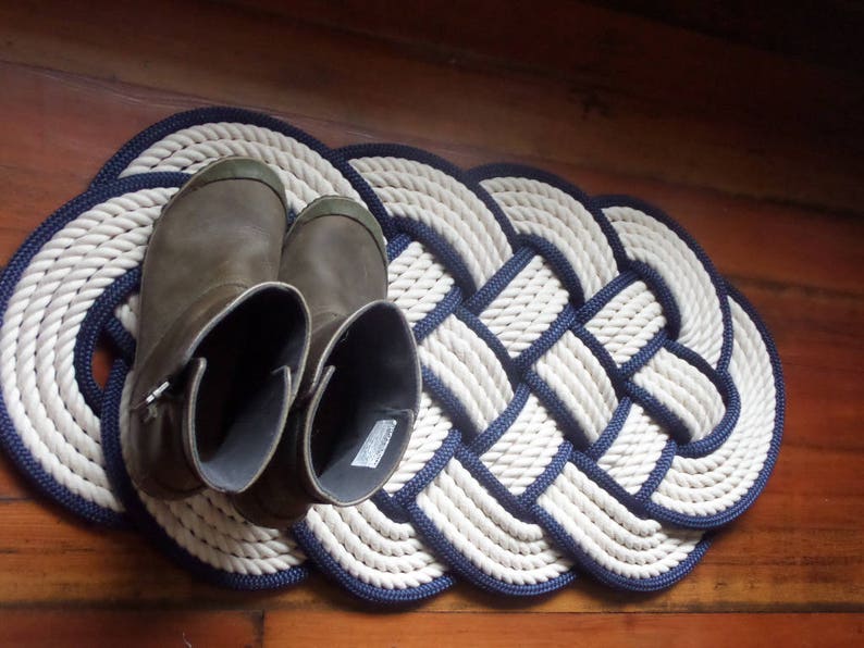 Off White Navy Accented Rope Mat Rug 32x 14 Tightly Woven - Etsy