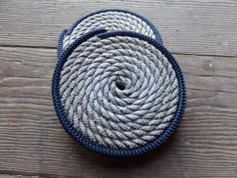NauticalSet of 4 Rope Coasters Nautical Decor Gray with Navy | Etsy