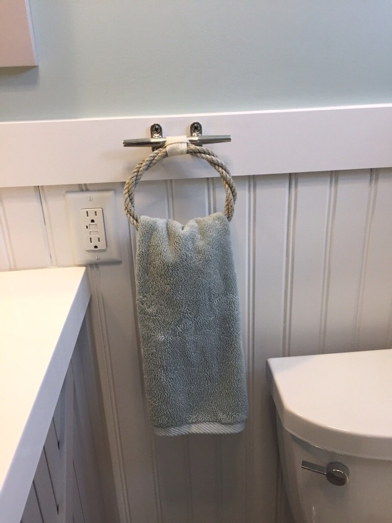Nautical Decor Rope Towel Ring With Stainless Steel Cleat | Etsy