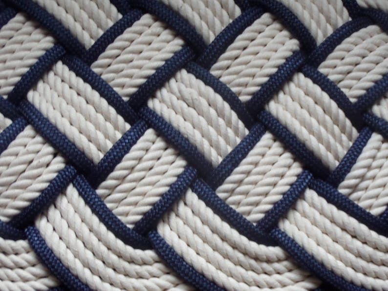 Off White Navy Accented Rope Mat Rug 32x 14 Tightly Woven - Etsy