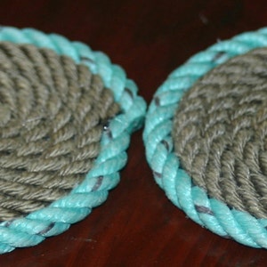 Set of 4 Rope Coasters Nautical Decor Natural With Green Beach - Etsy