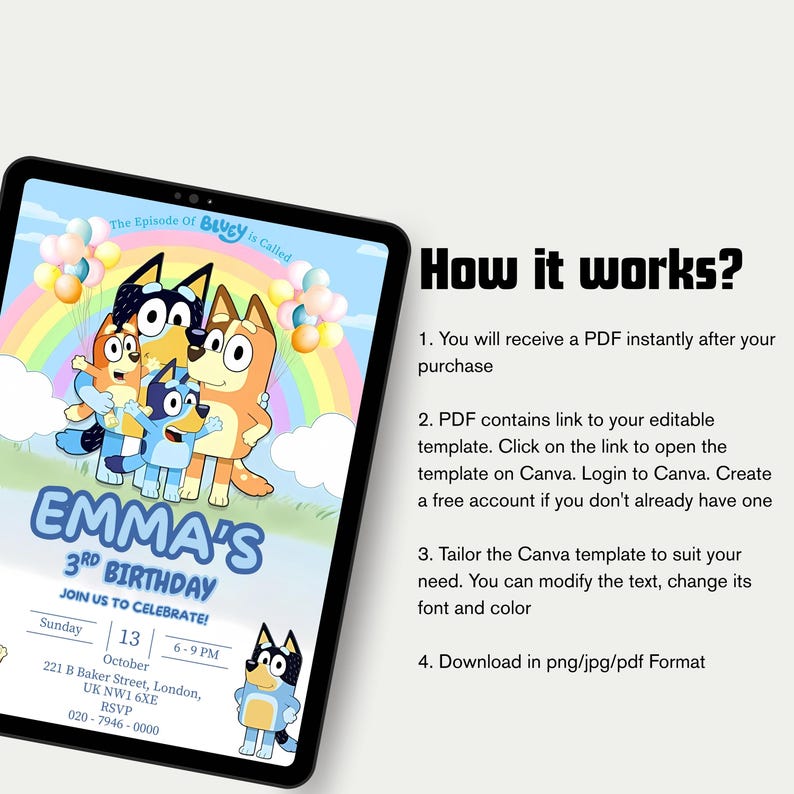 Bluey Birthday Invitation Template, Bluey Evite, Blue Dog Birthday ...