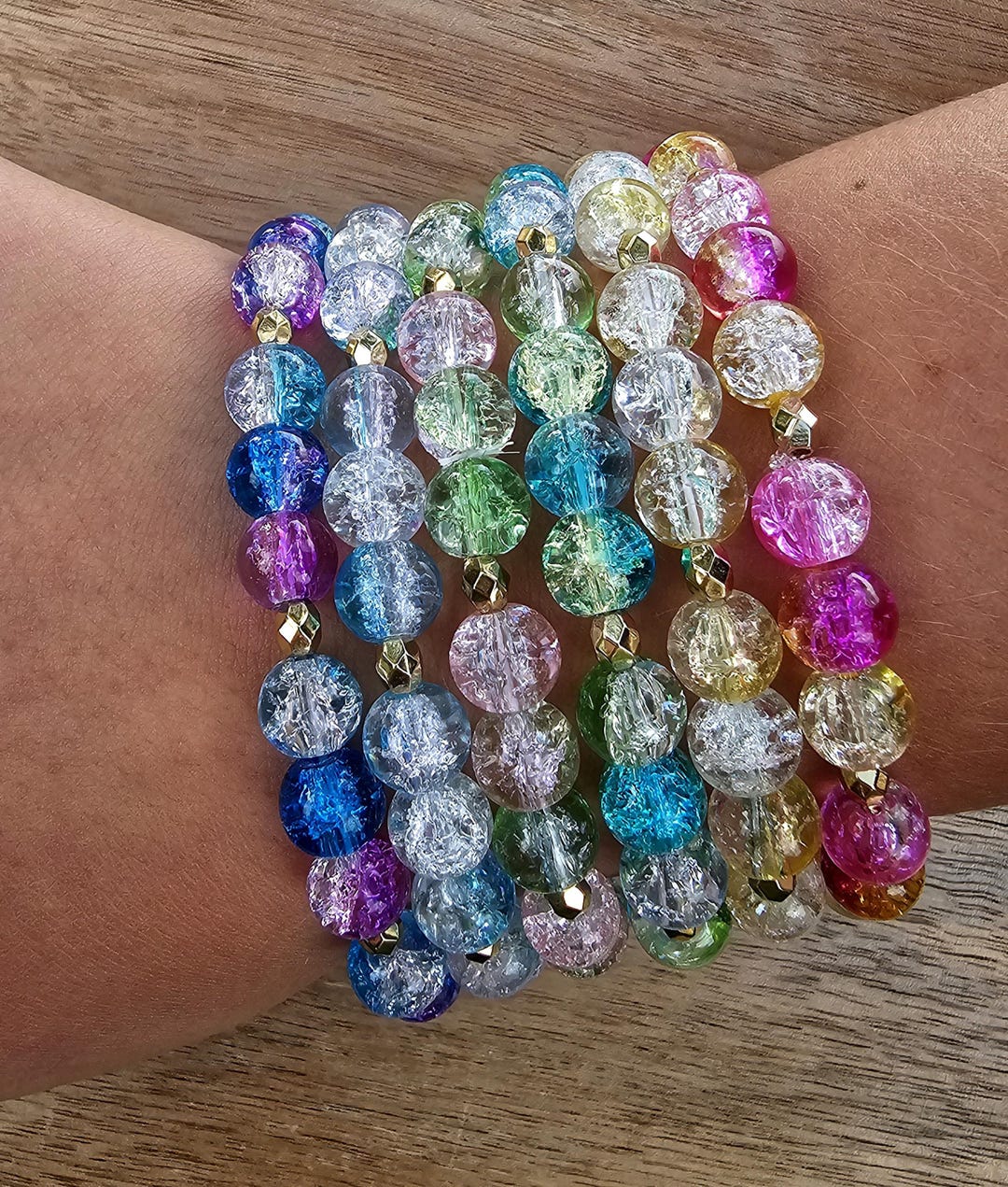 Handmade Glass Bead Bracelet: Assorted Colors, Gold Accents - Etsy