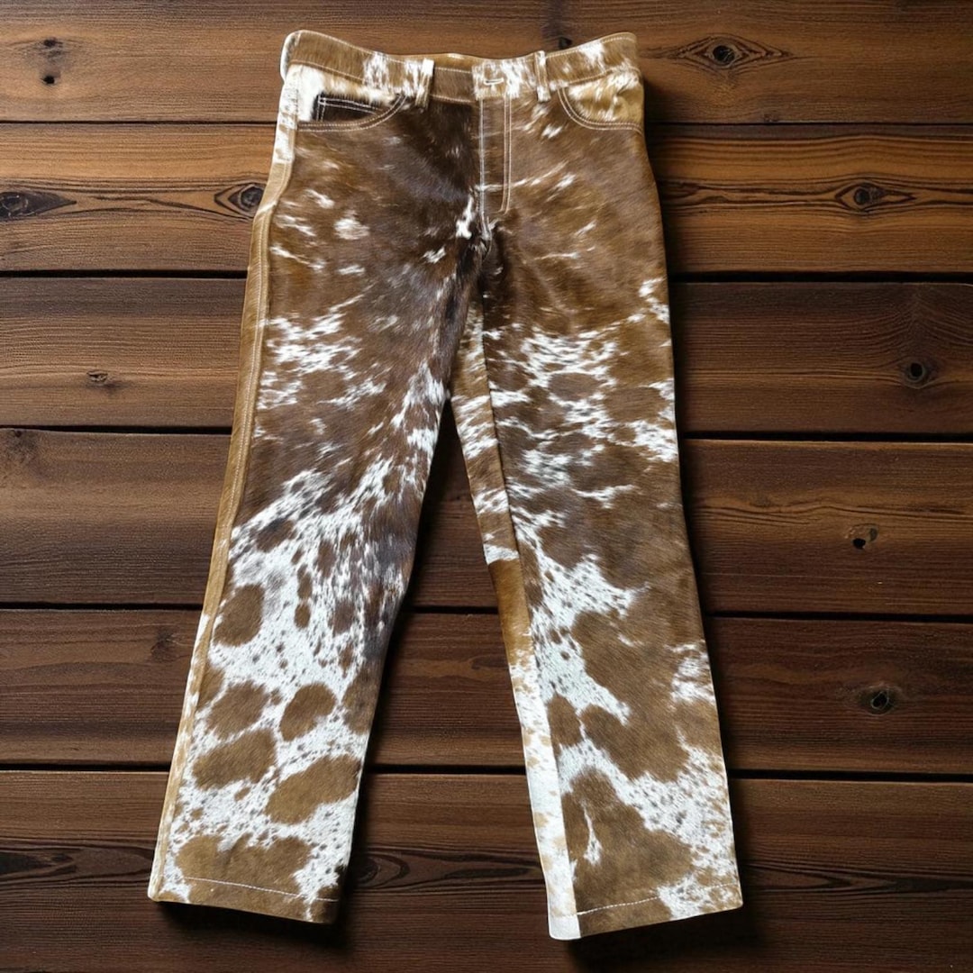 Men's Cowhide Leather Pants – Genuine Hair-on Hide Western Rodeo Jeans ...