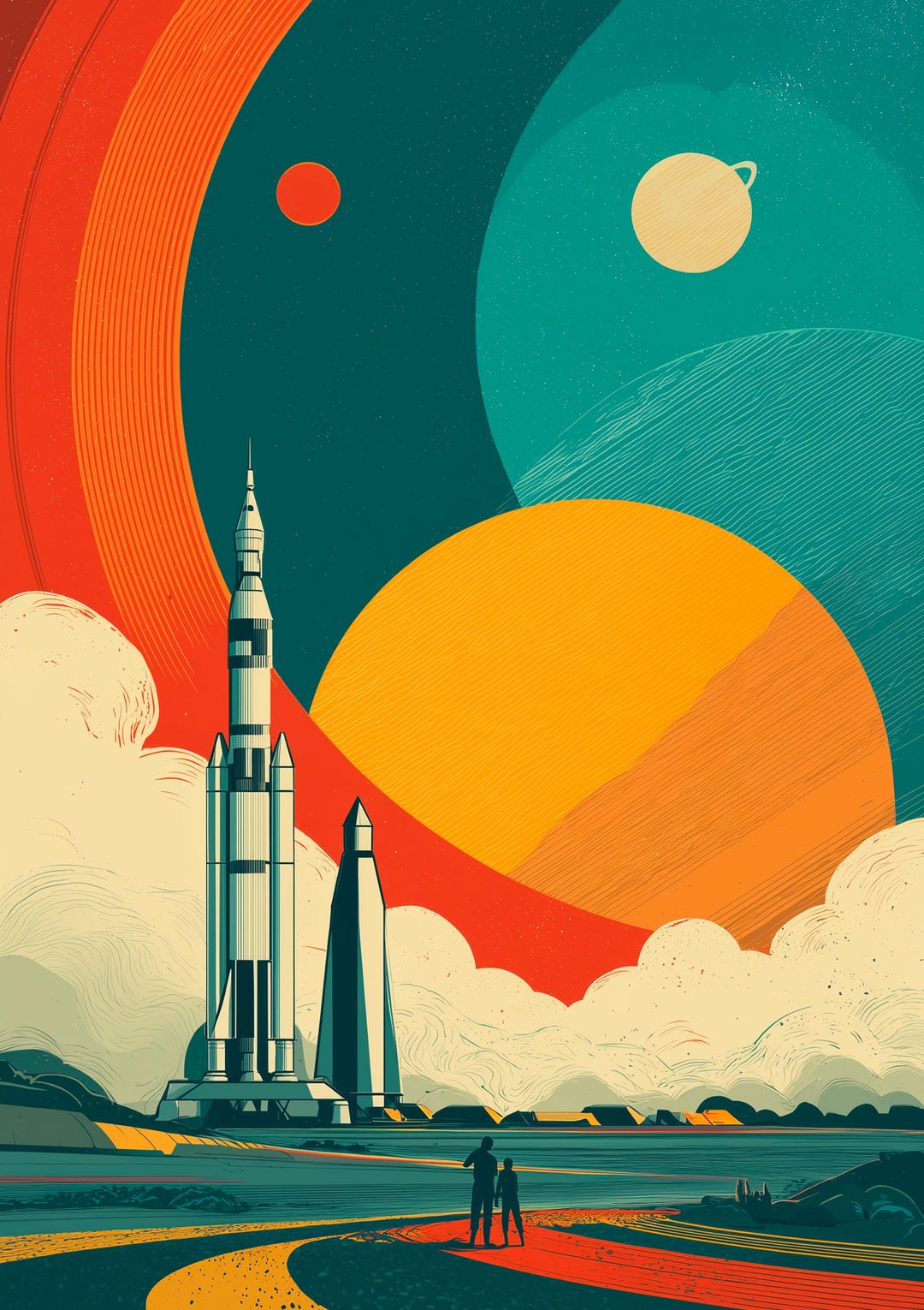 Retro Rocket Poster: Mid-century Modern Space Travel Art (digital ...