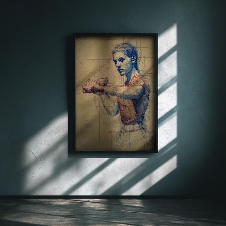 Female Boxer Anatomy Sketch | Boxing Wall Art | Vintage Technical ...