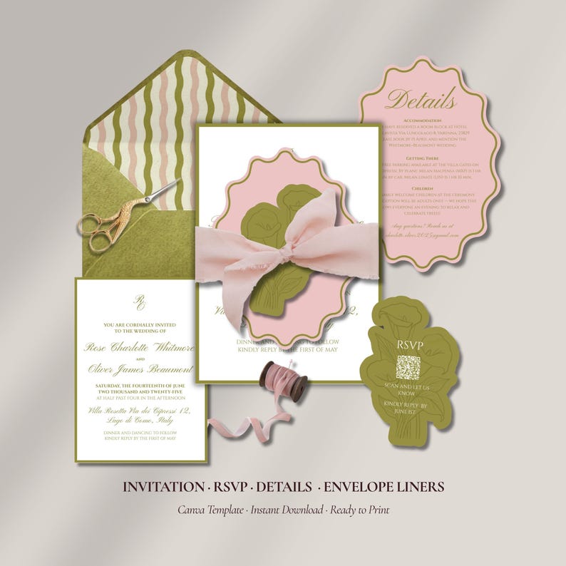 Modèle de suite de faire-part de mariage lys calla vert rose, toile d ...