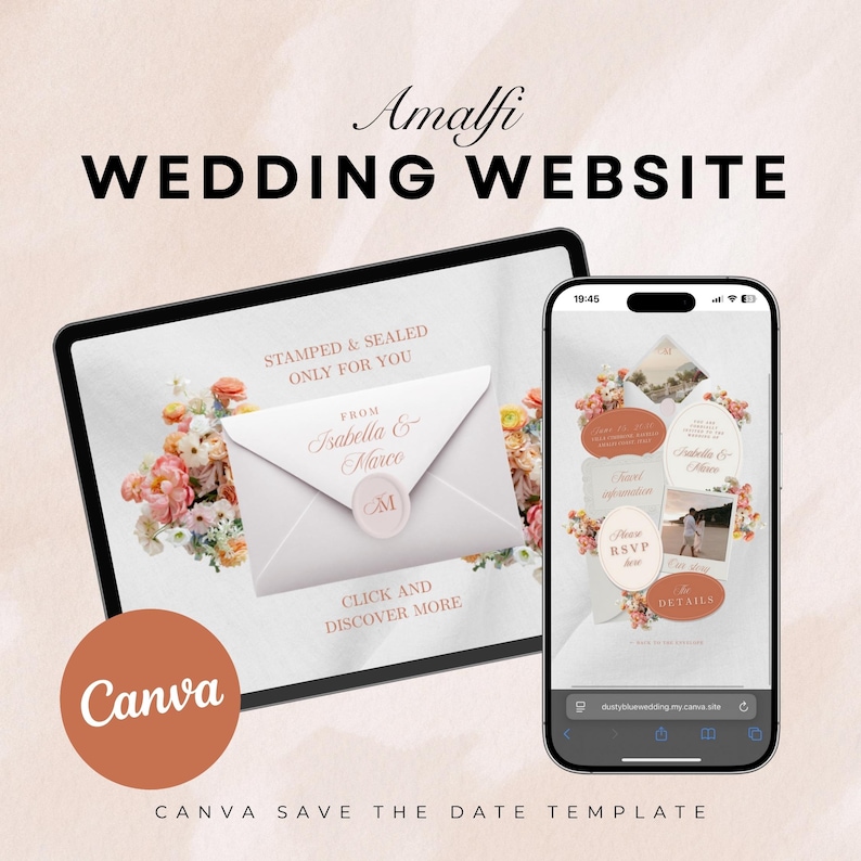 Editable Wedding Website Template Canva | Ivory Elegant Digital Wedding ...