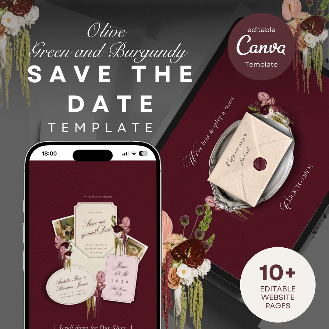 Old Money Wedding Save the Date Digital Customisable Template, Burgundy ...