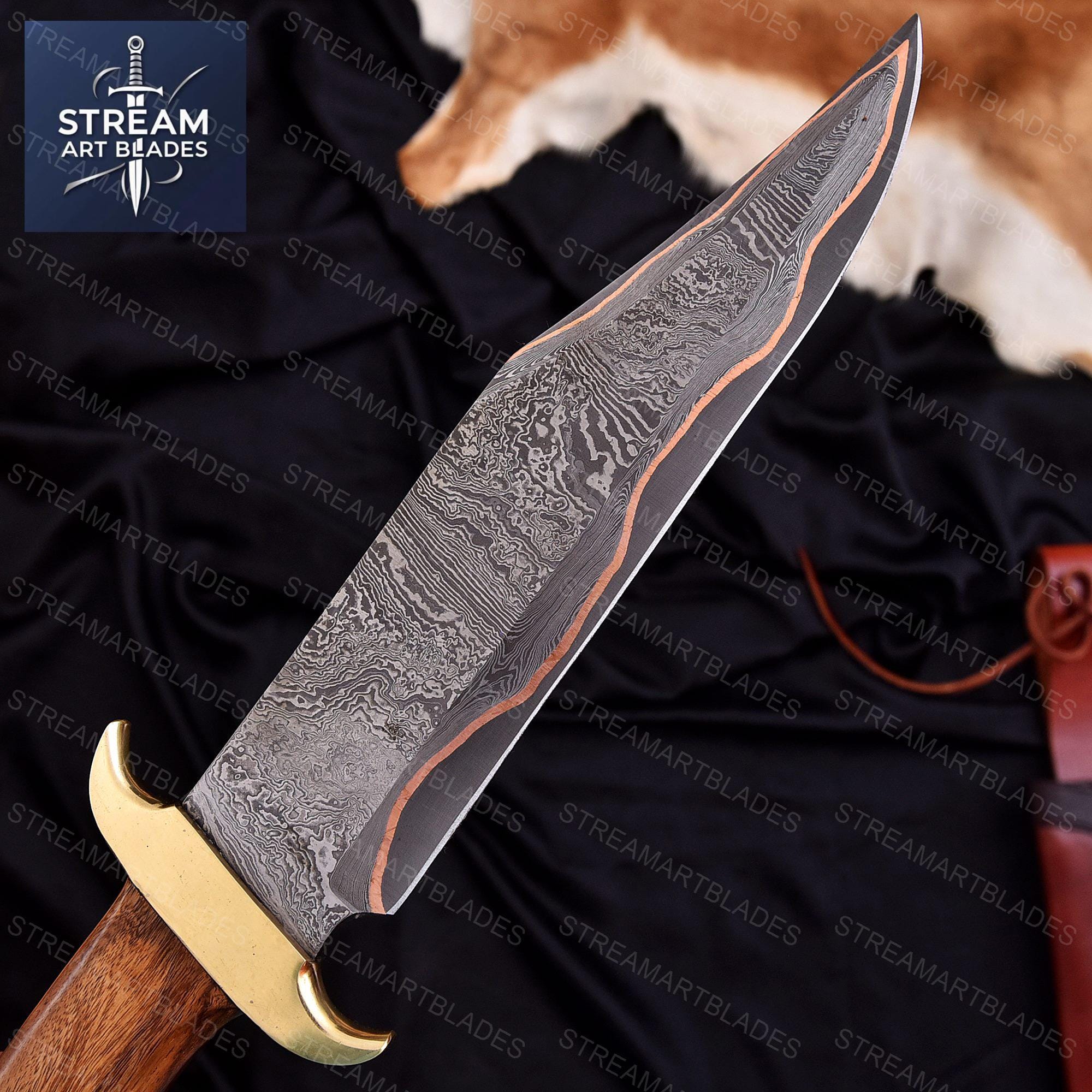 Handmade Copper Damascus Bowie Knife for Hunting and Outdoor Camping ...