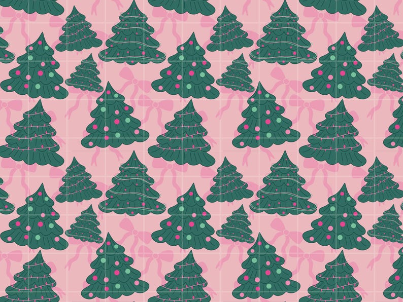 Modern Preppy Christmas Trees & Bows Seamless Pattern | Holiday Digital ...