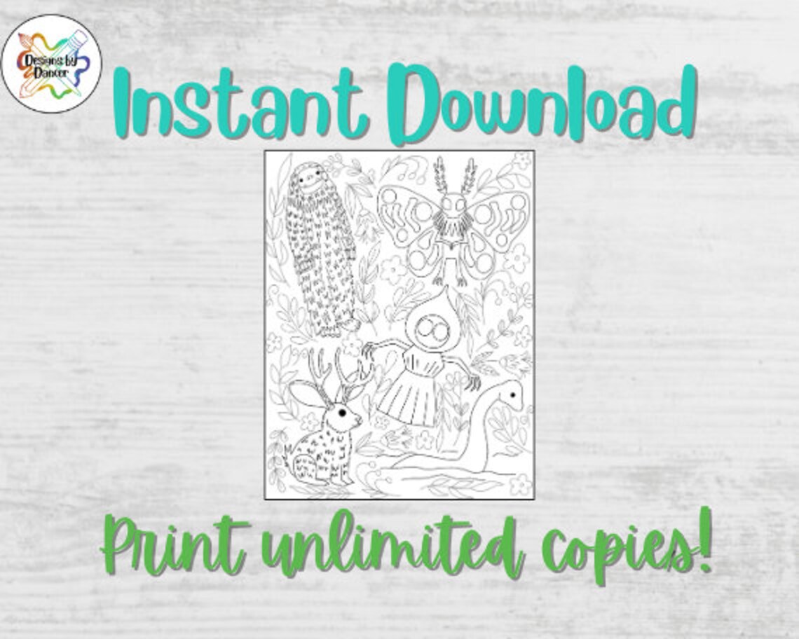 Cryptid Coloring Page Instant Download (printable, for Digital Coloring ...