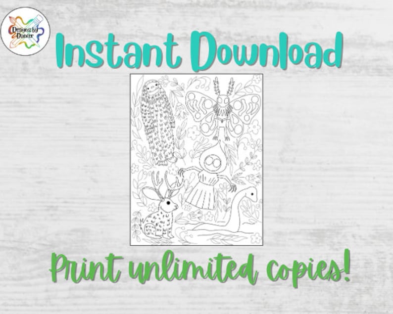 Cryptid Coloring Page Instant Download (printable, for Digital Coloring ...