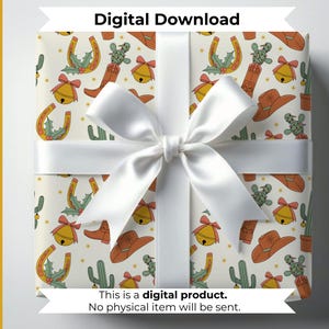 Cowboy Christmas Seamless Pattern, Western Holiday Design With Cactus ...