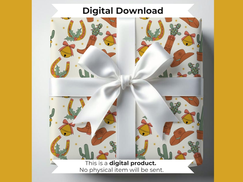 Cowboy Christmas Seamless Pattern, Western Holiday Design With Cactus ...