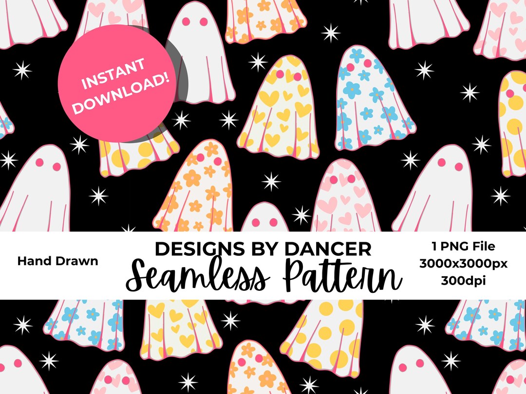 Cute Ghosts Halloween Seamless Pattern | Kawaii Sheet Ghost Digital ...