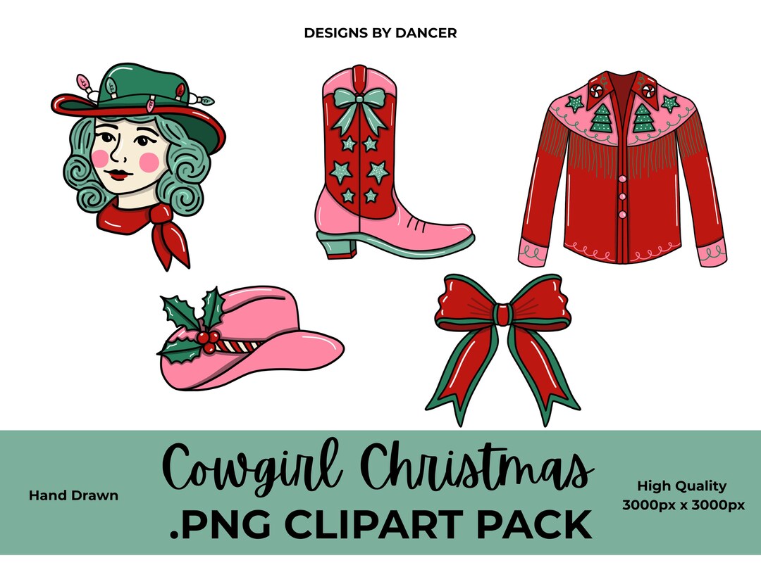 Western Cowboy Christmas Clipart | Cowgirl, Cowboy Hat, Boot, Holiday ...