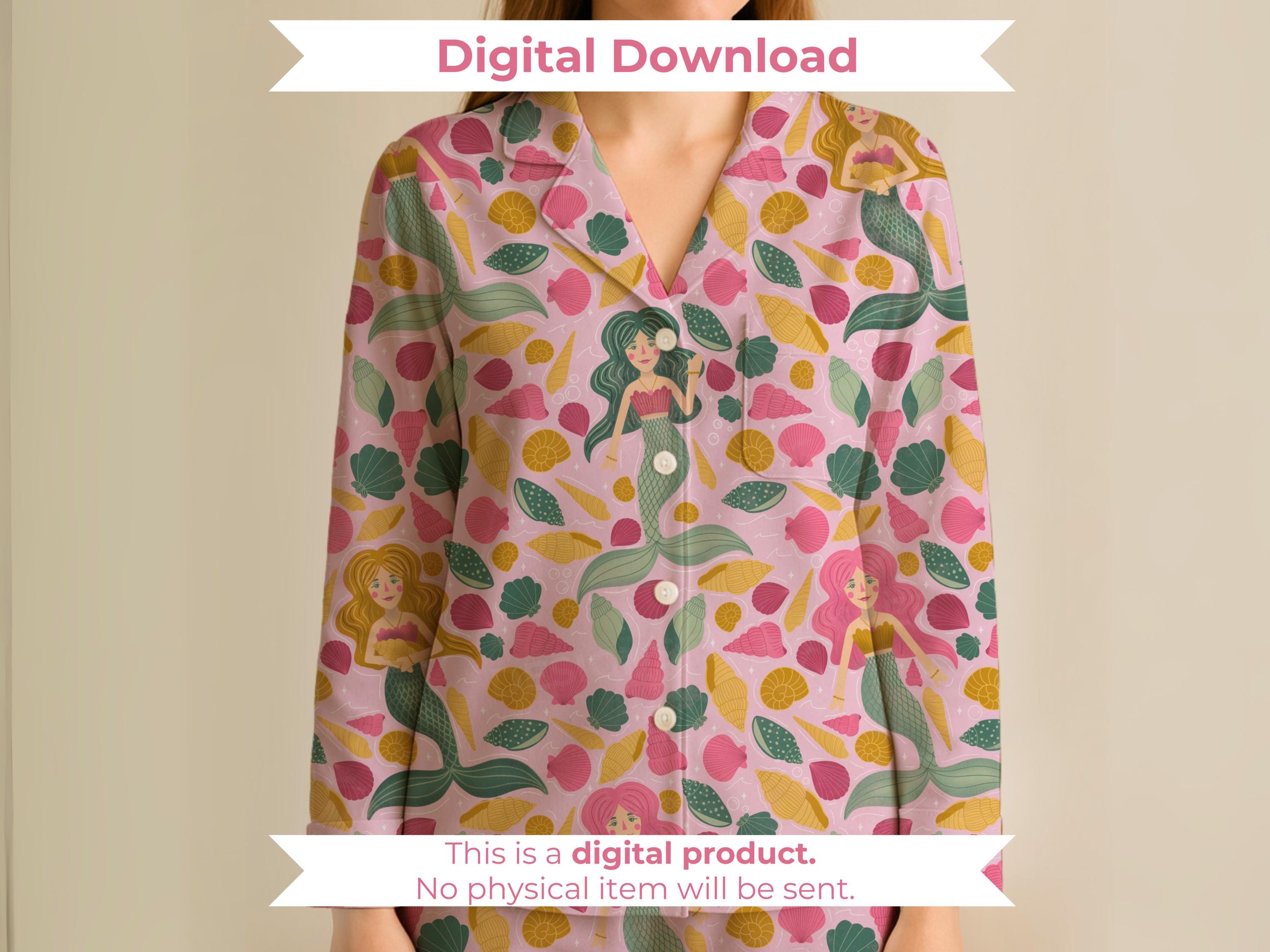 Pink Mermaid Seamless Pattern PNG • Whimsical Ocean Clipart • Digital ...