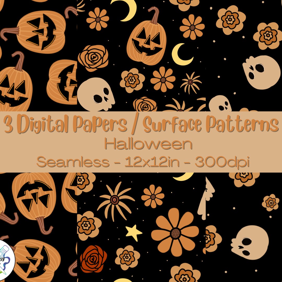 Seamless Halloween Digital Surface Pattern Art | Digital Papers | Tiled ...