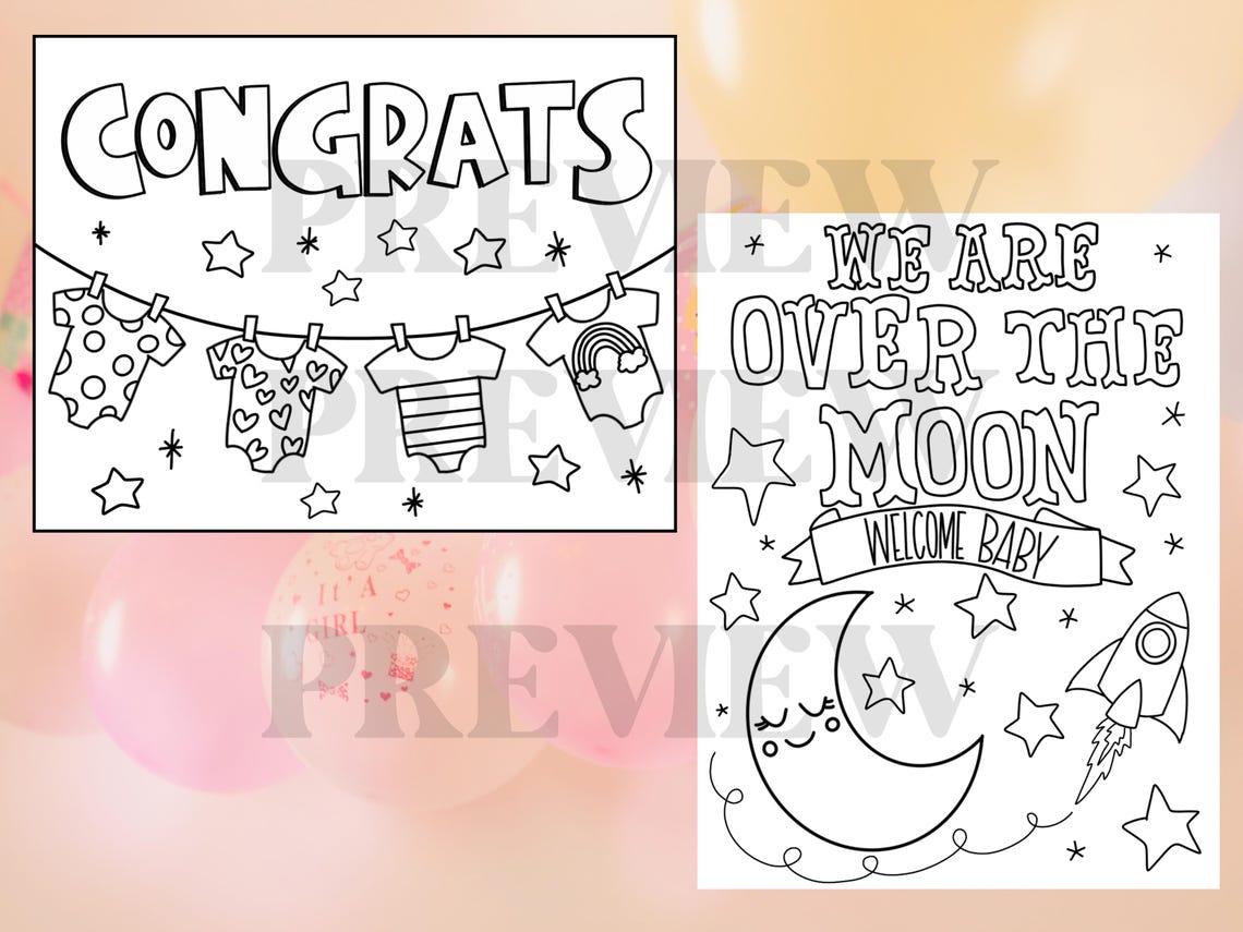 Printable Baby Shower Coloring Pages Instant Download | Cute Baby ...